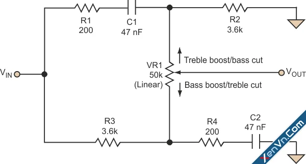 A Simple Audio Tone Control Circuit (Single-Adjustment) | XenVn.Com