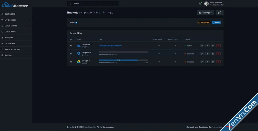 Cloud Monster PHP Script - Handle multiple Cloud Storage in parallel - 1.1 | XenVn.Com